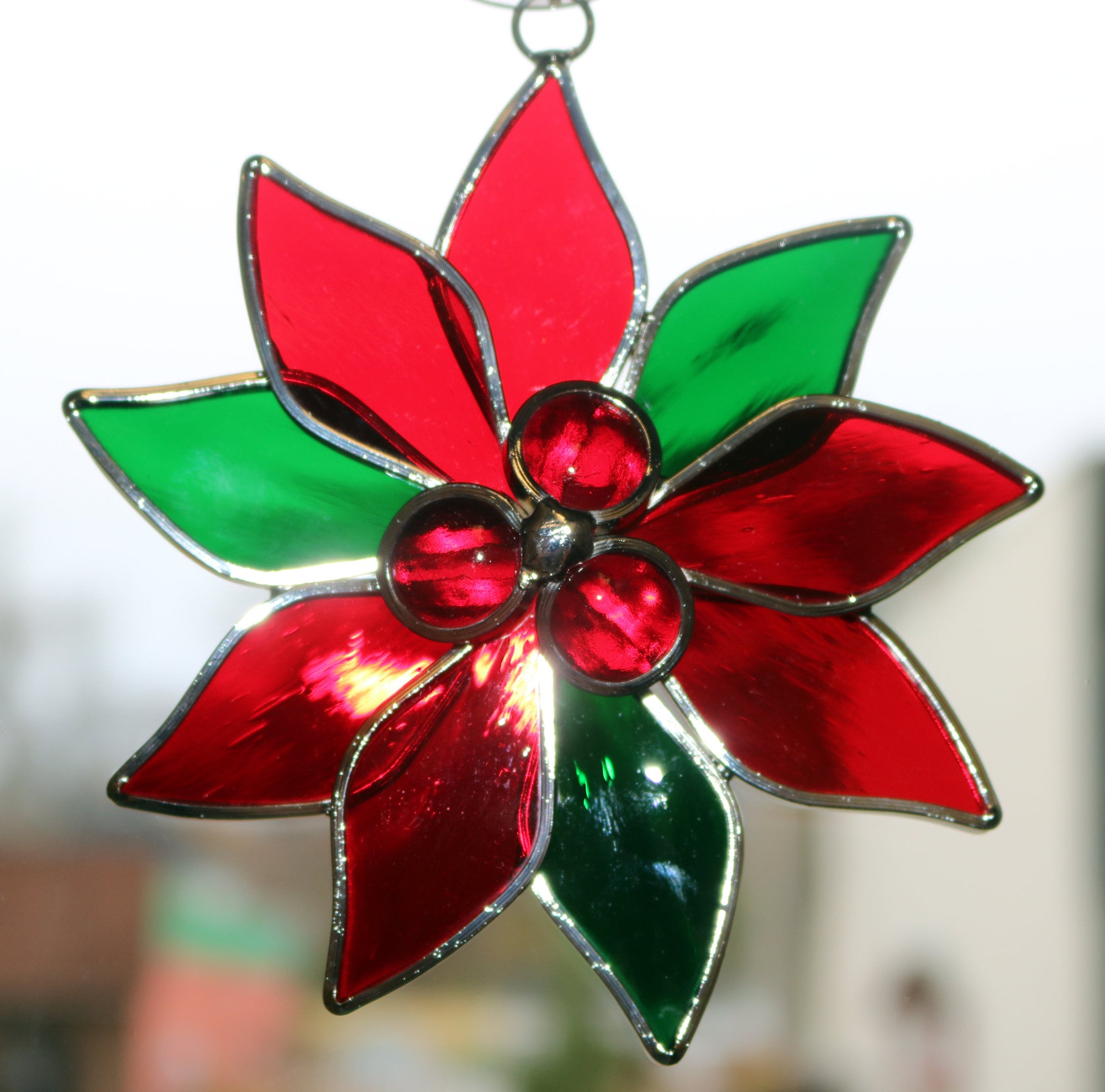 Stained Glass Poinsettia Christmas Sunscatcher - Etsy