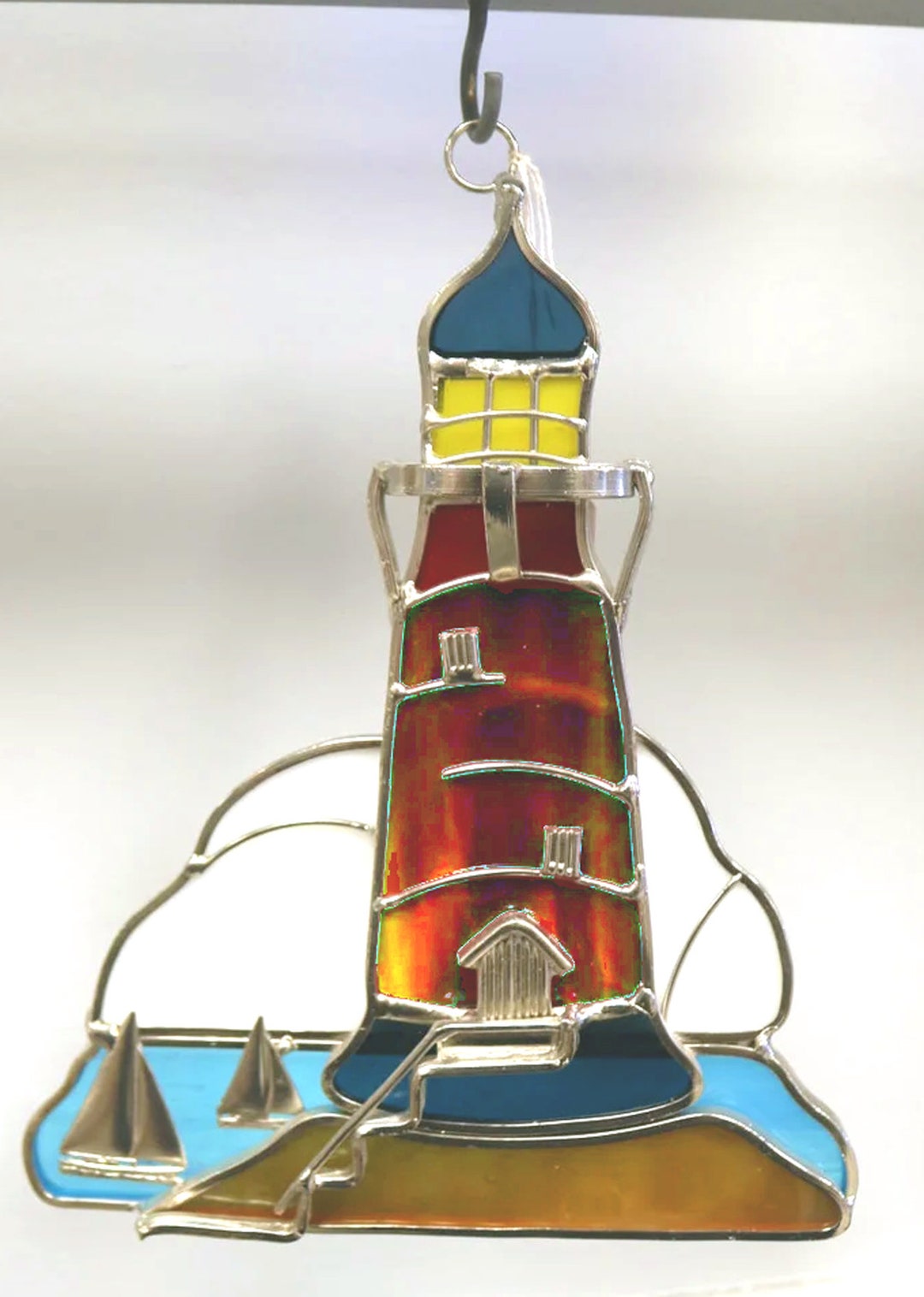 Stained Glass Red Lighthouse Suncatcher. Nautical Gift - Etsy