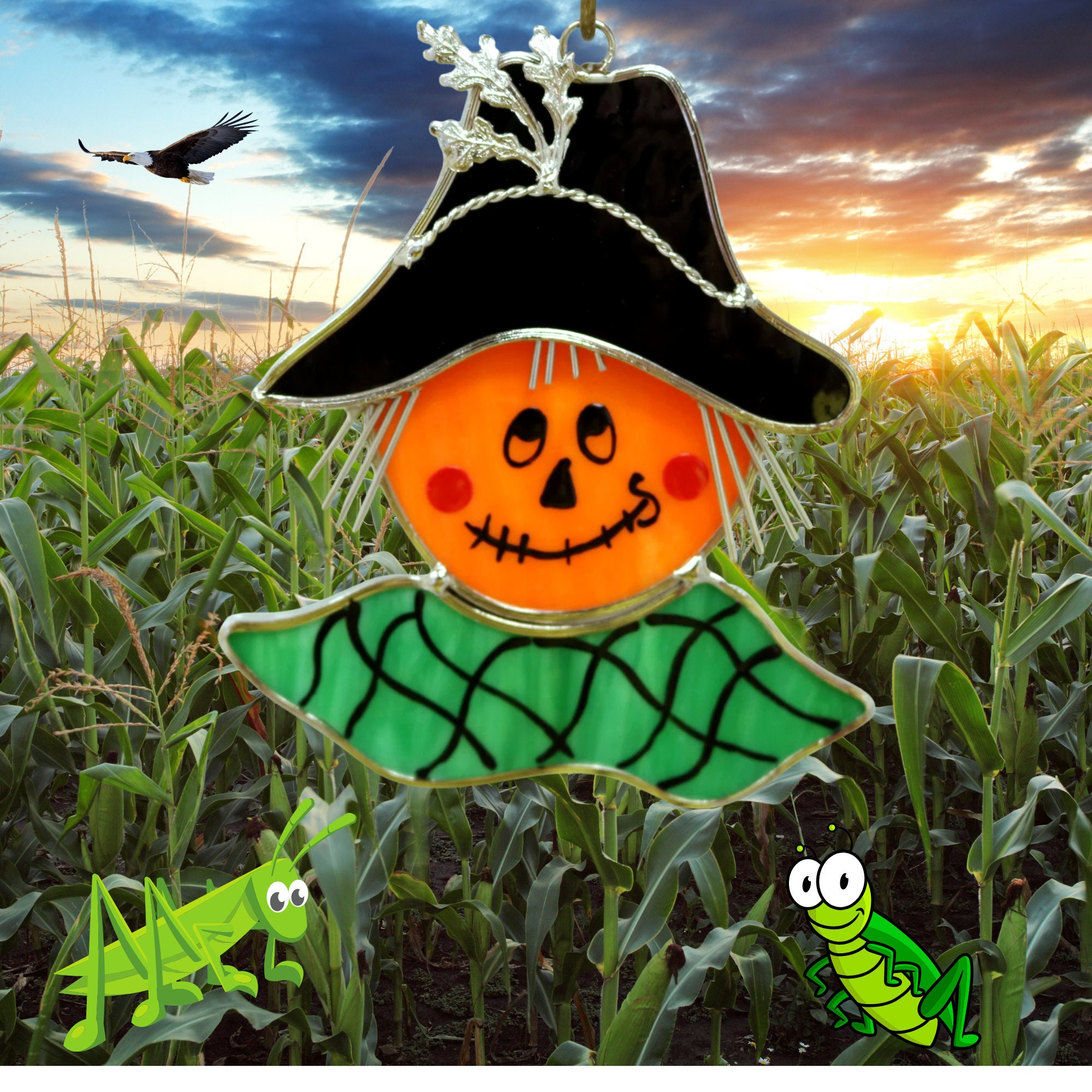 Stained Glass Scarecrow Head Suncatcher. Scarecrow Ornament. Funny ...