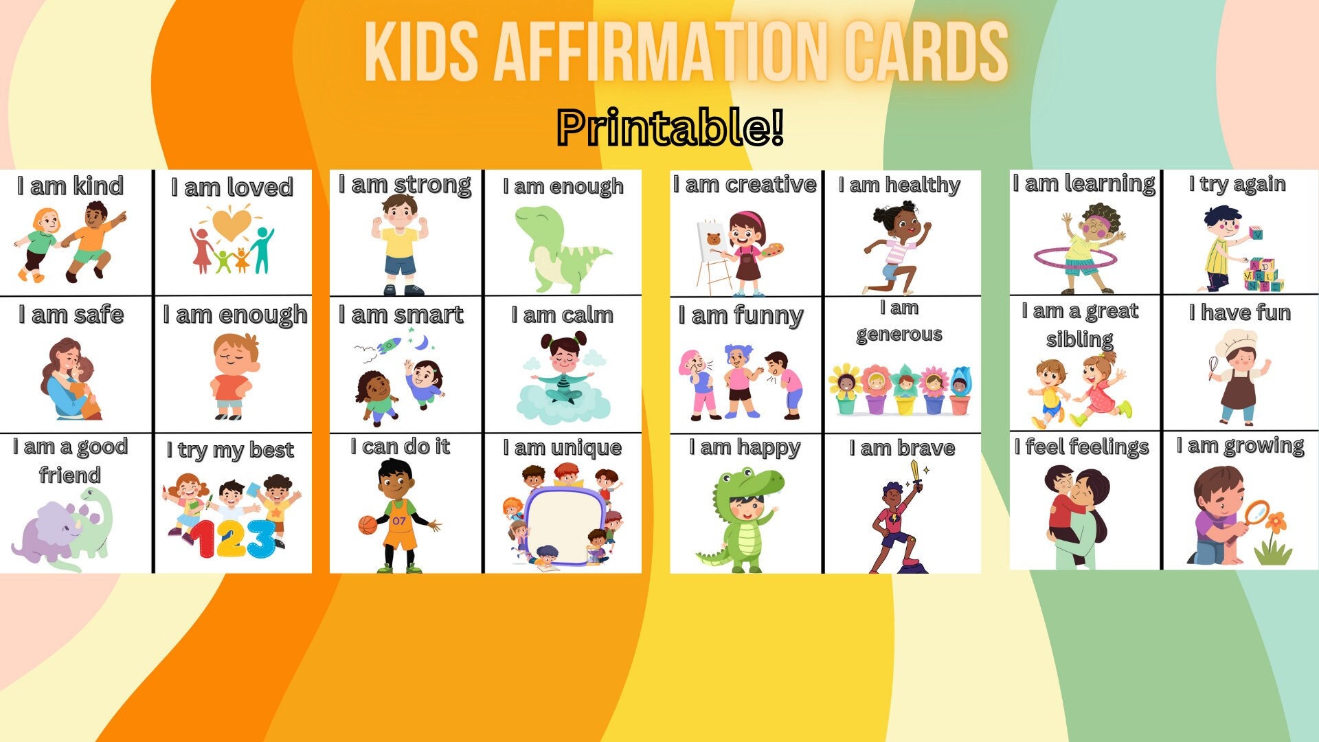 Printable Affirmation Cards for Kids, Motivational Cards, Positivity ...
