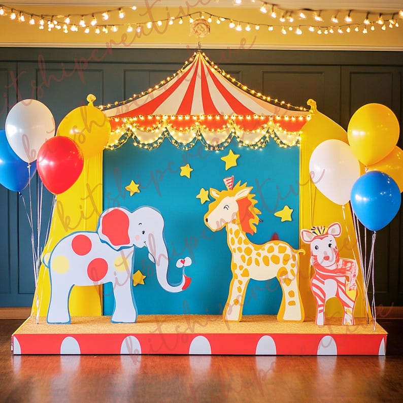 Circus Digital Backdrop | Circus Baby Birthday | Balloons Cake Smash ...