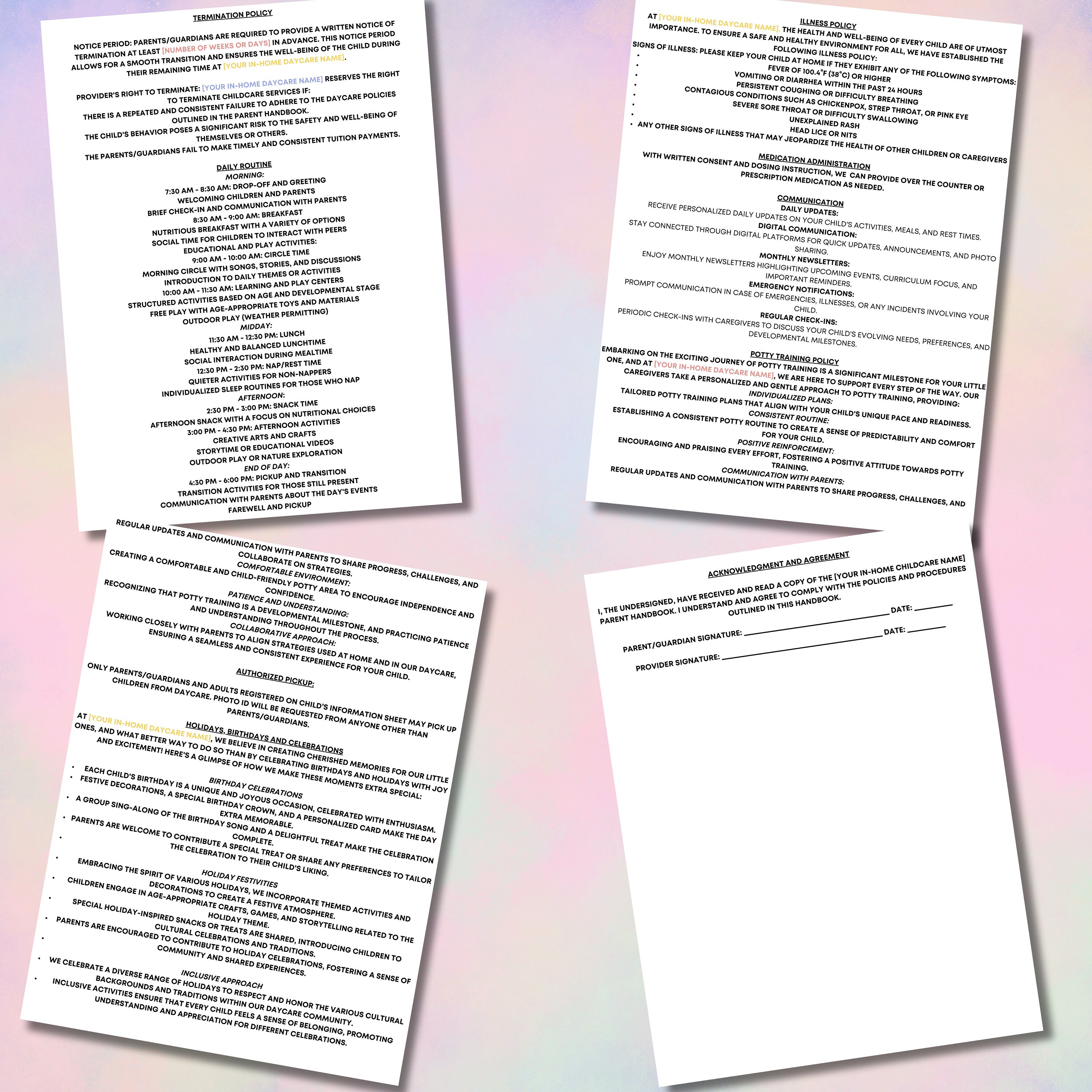 Daycare Contract Handbook Template Editable Instant Download - Etsy
