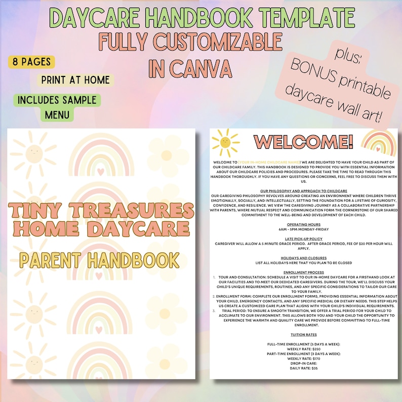 Daycare Contract Handbook Template Editable Instant Download - Etsy