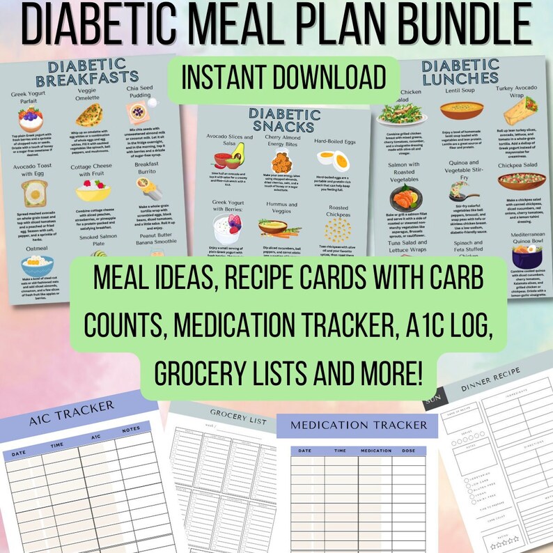 Diabetic Meal Plan, Grocery Planner and Meal Ideas, Diabetes Food Chart ...