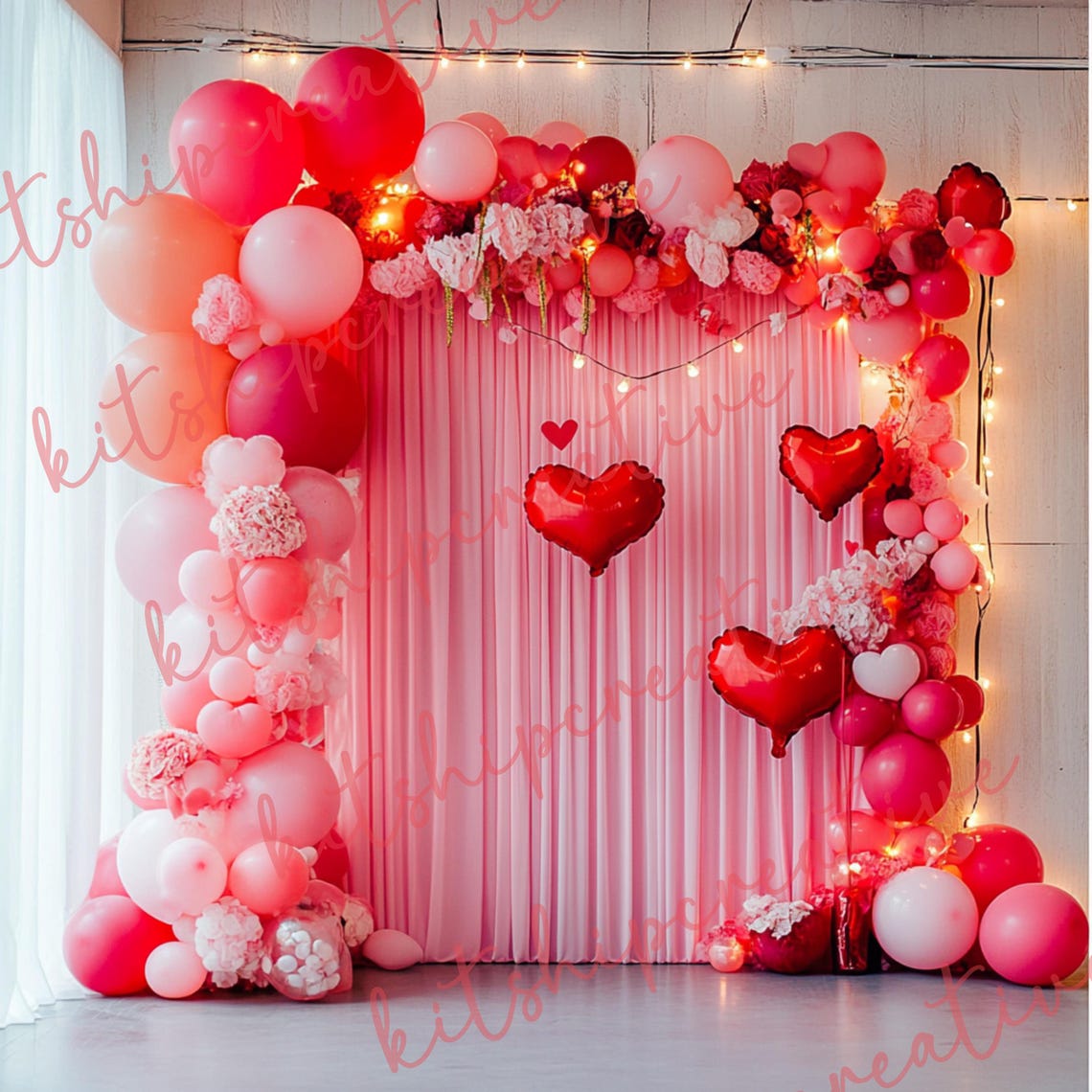 Valentine's Day Balloon Digital Backdrop | Heart Overlays | Digital ...