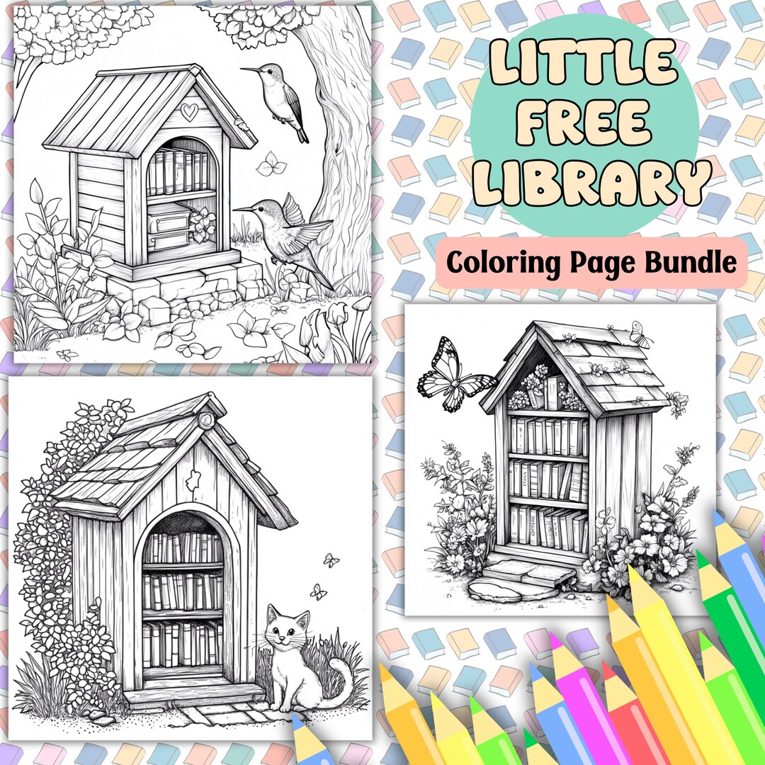 Little Free Library Coloring Pages, Little Free Library Accessories - Etsy