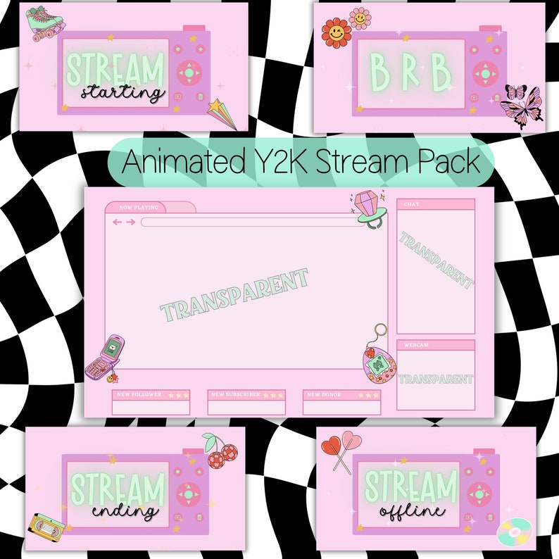 Y2K Twitch Overlay, Animated Stream Overlay Package, Pink Stream ...