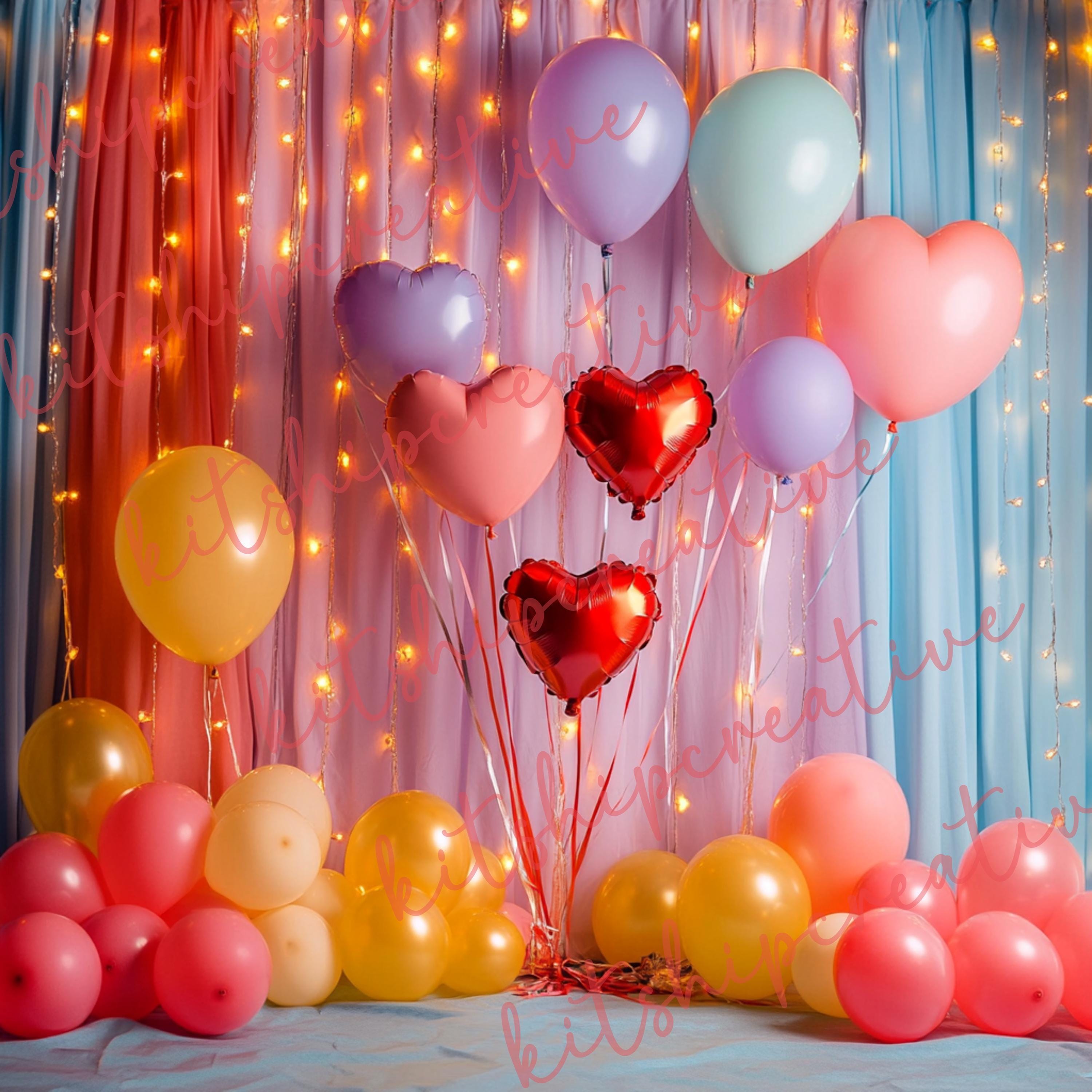 Valentine's Day Balloon Digital Backdrop | Heart Overlays | Digital ...