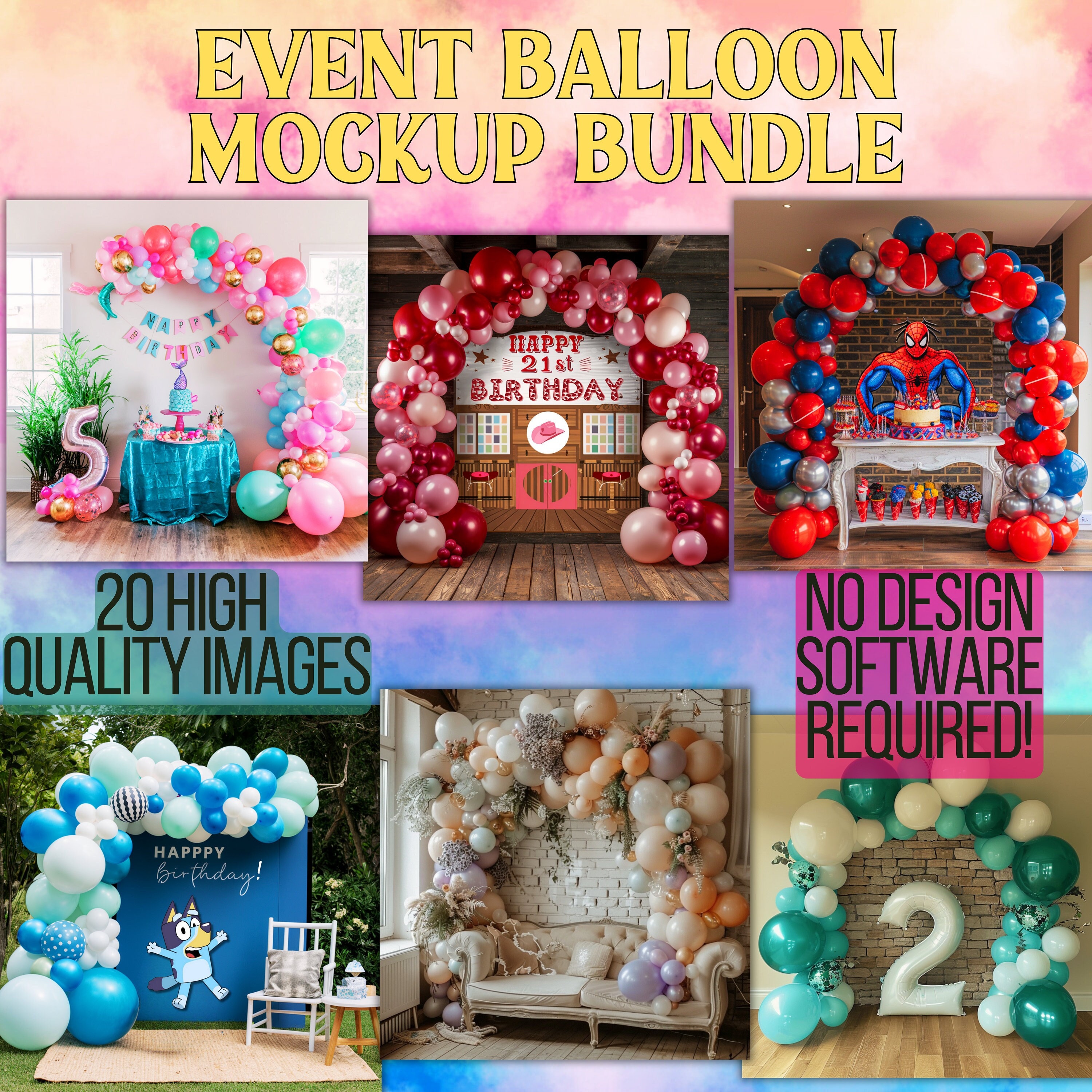 Balloon Mockup | Event Balloon Template | Balloon Arch Garland Mockup ...