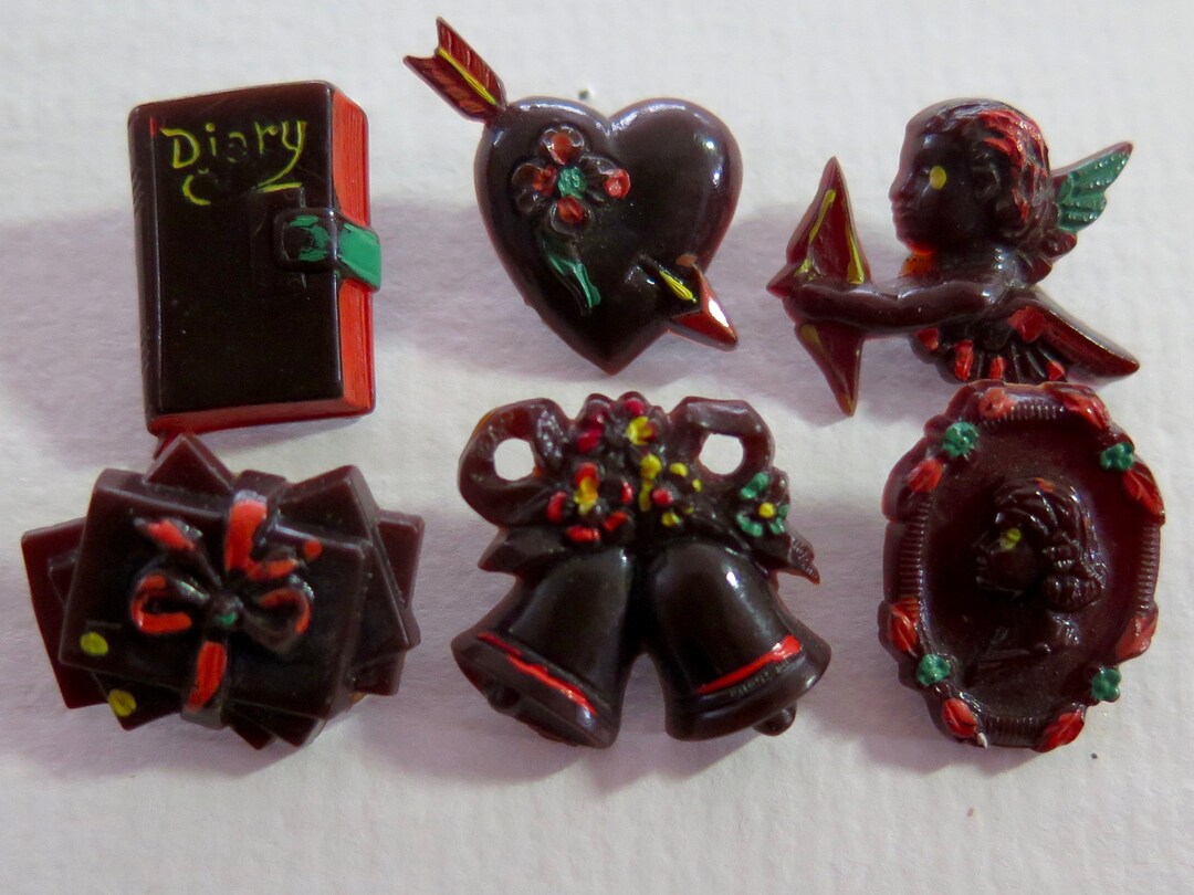 Vintage 1950s Love & Marriage Goofy Buttons: Cupid, Bells, Diary - Set ...