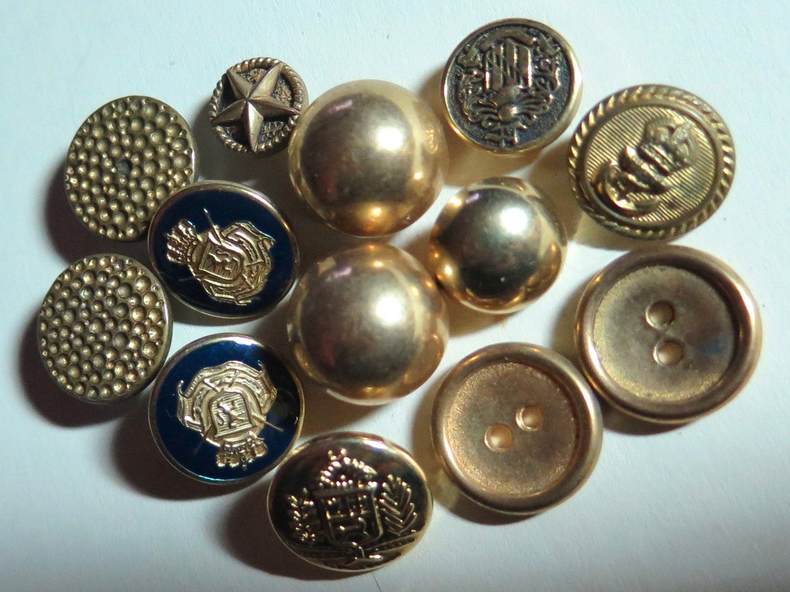13 botones de metal dorados variados coser a través crestas | Etsy