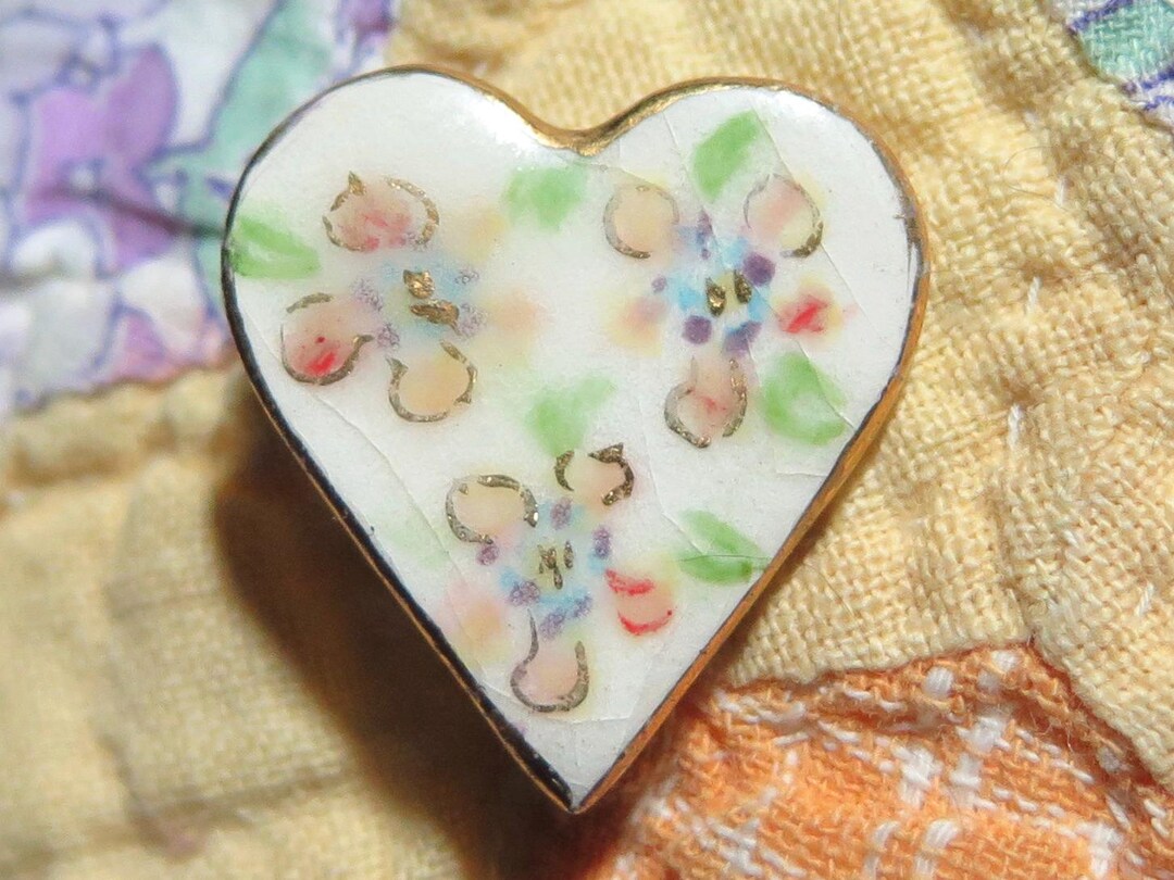 Antique Porcelain Heart Shaped Button Hand Painted Flowers - Etsy