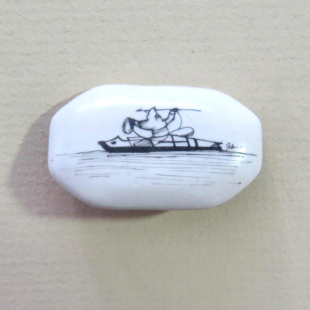 Ceramic Studio Button - Inuit Hunter, Oblong Shape, Shirley Shaw 79 - Etsy