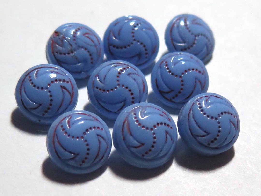 9 Tiny Antique Pressed Glass Buttons - Pretty Light Blue & Red Trim - Etsy