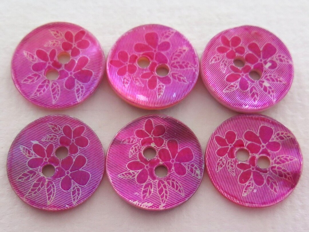 6 Dyed Pink Etched MOP Buttons - Flower Design 9/16"- New Old Stock - Etsy