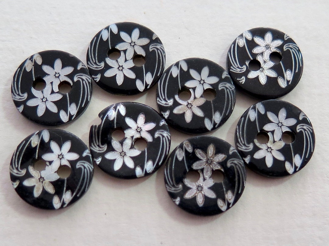 8 Dyed Black Etched MOP Buttons - Floral Design 7/16"- New Old Stock - Etsy