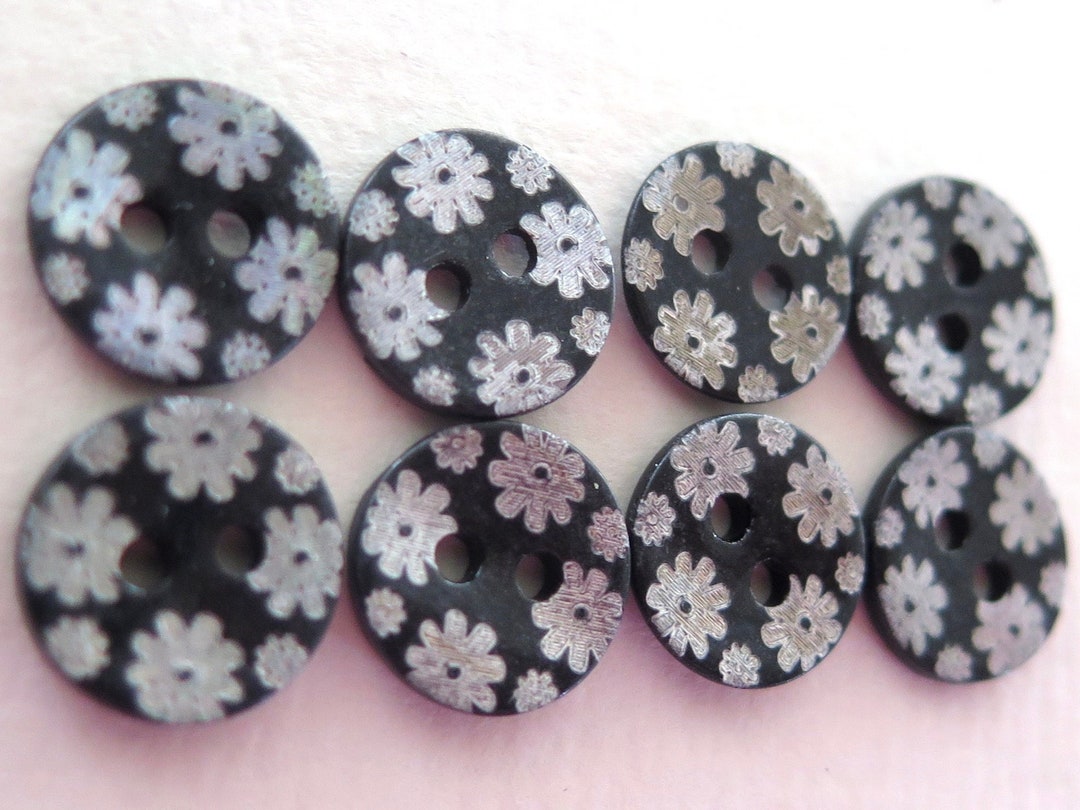 8 Dyed Black Etched MOP Buttons - Flower Design 7/16"- New Old Stock - Etsy