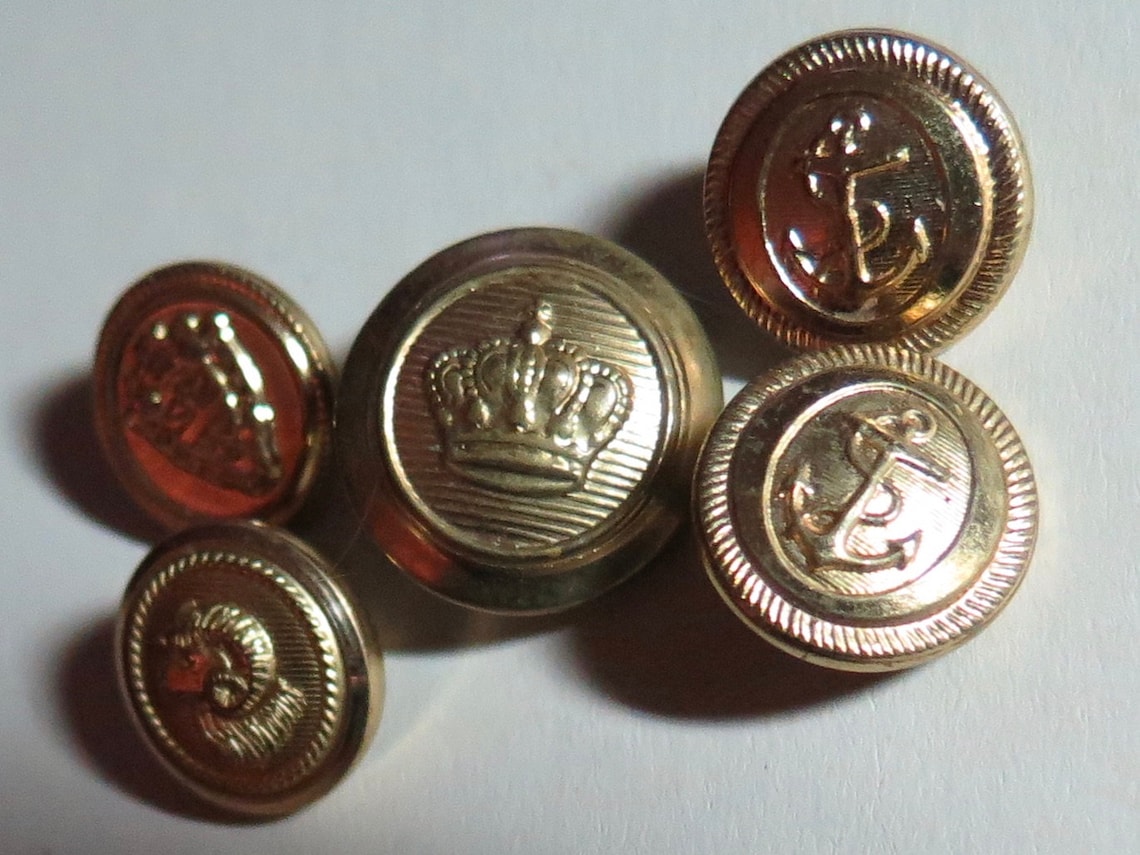 5 Crest Coat of Arms Gold Metal Buttons, Anchor, Crown, Ram - Etsy