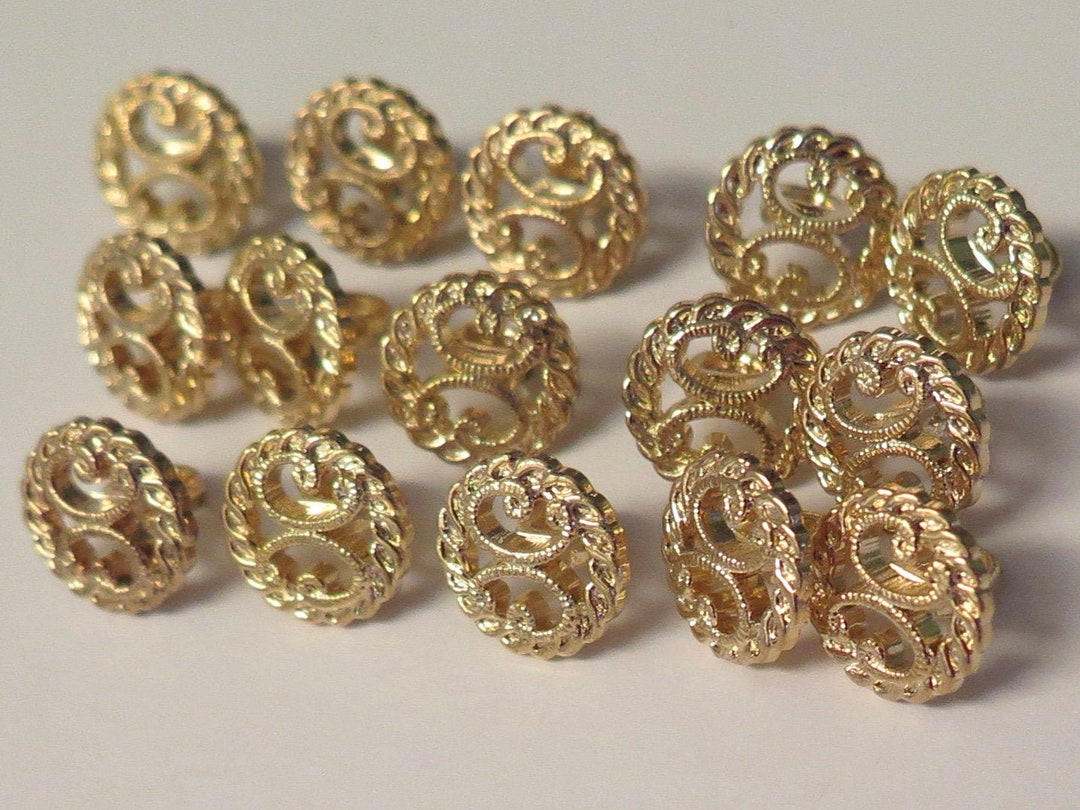15 Metalized Plastic Filigree Buttons - 7/16", Openwork, Gold Finish - Etsy