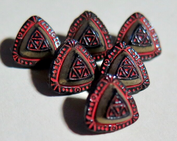 6 Tiny Antique Pressed Black Glass Buttons Triangles & Red Trim - Etsy