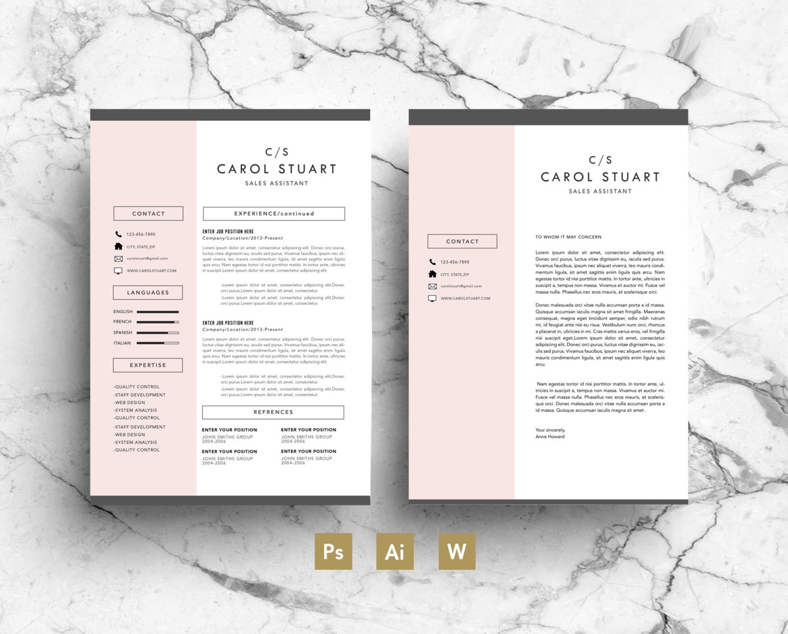 Professional Resume Template Pink Gray Simple Modern Layout | Etsy
