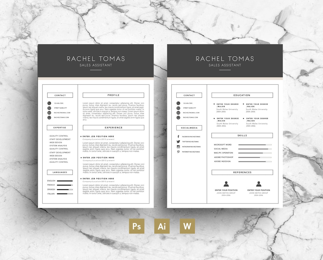 Two-page Resume Template - Professional Design Simple Graphics & Modern ...
