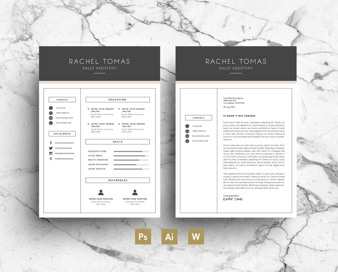 Two-page Resume Template - Professional Design Simple Graphics & Modern ...