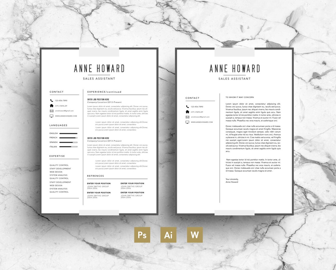 Modern Resume Template - Instant Download Minimalist Creative ...