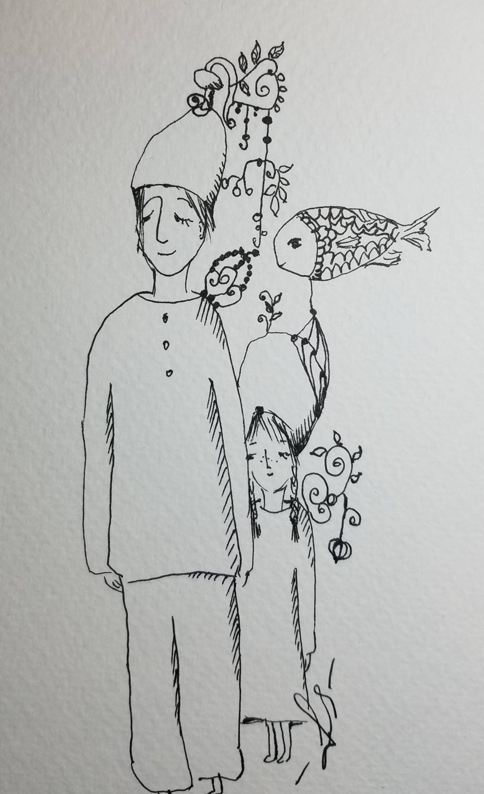 Brother Sister Art! Original Ink Pen Drawing on Watercolor Paper. This ...