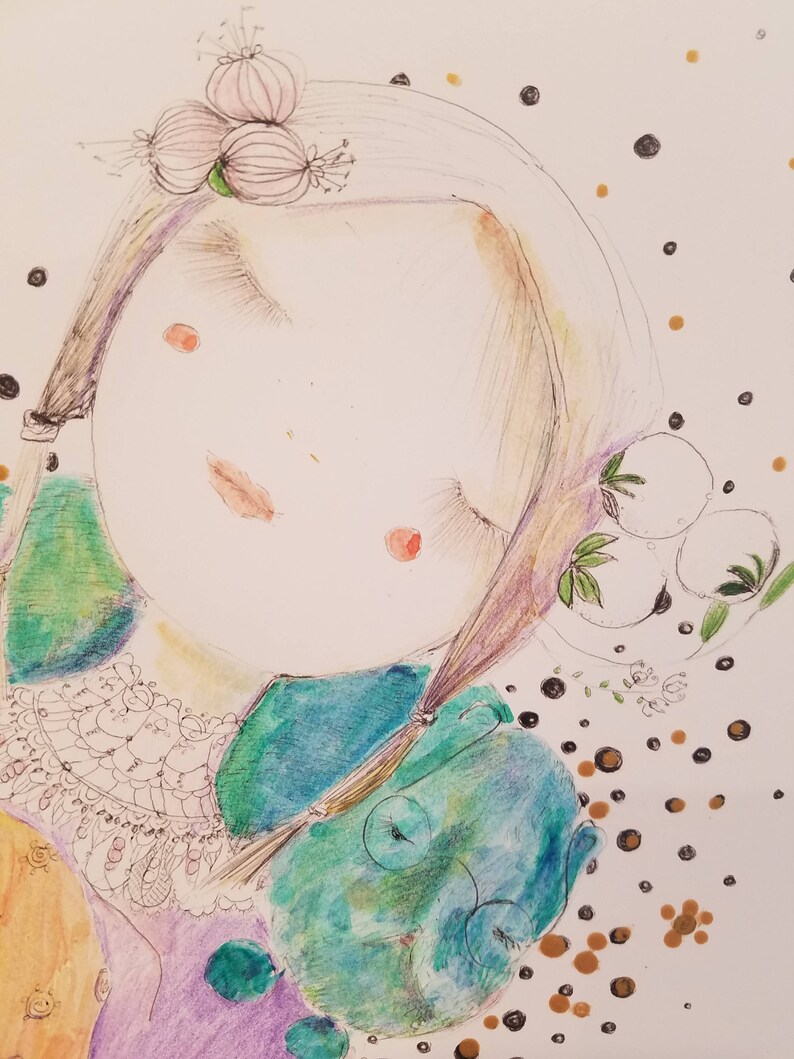 Girl, Cat, Fish Original, Unframed Drawing on Paper. the Title is ...