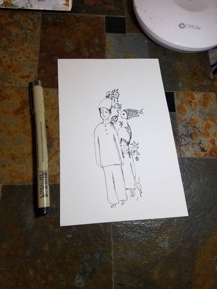 Brother Sister Art! Original Ink Pen Drawing on Watercolor Paper. This ...