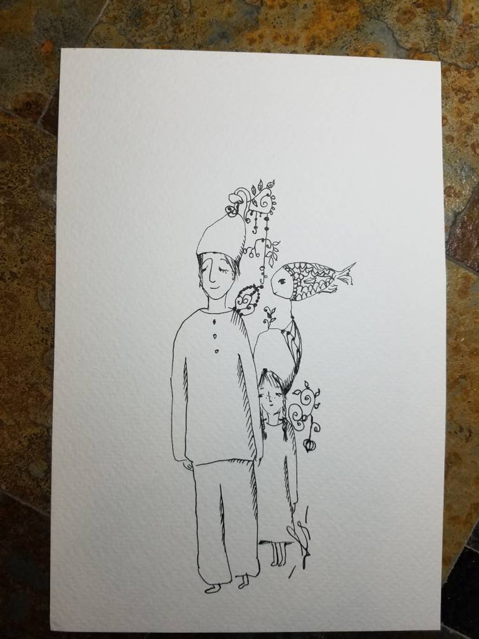 Brother Sister Art! Original Ink Pen Drawing on Watercolor Paper. This ...