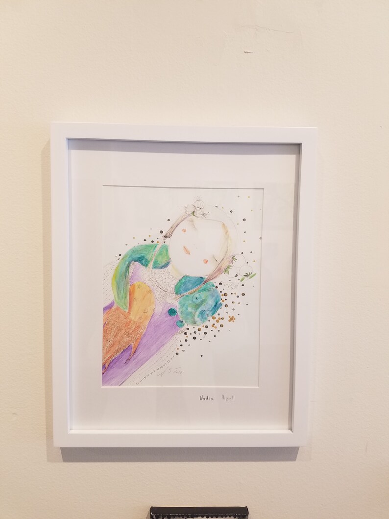 Girl, Cat, Fish Original, Unframed Drawing on Paper. the Title is ...