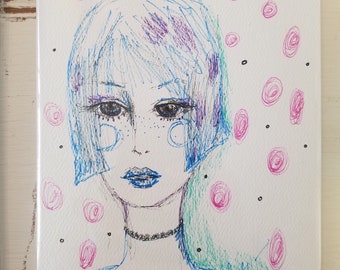 Blue Ink Drawing - Etsy