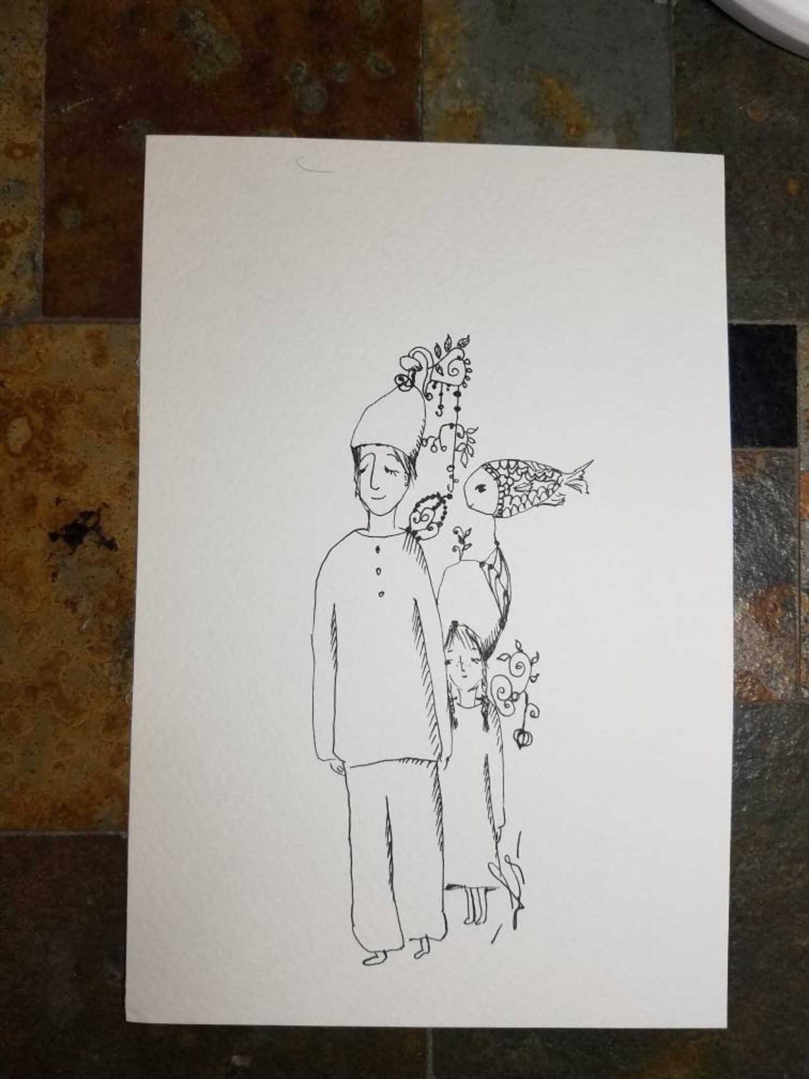 Brother Sister Art! Original Ink Pen Drawing on Watercolor Paper. This ...