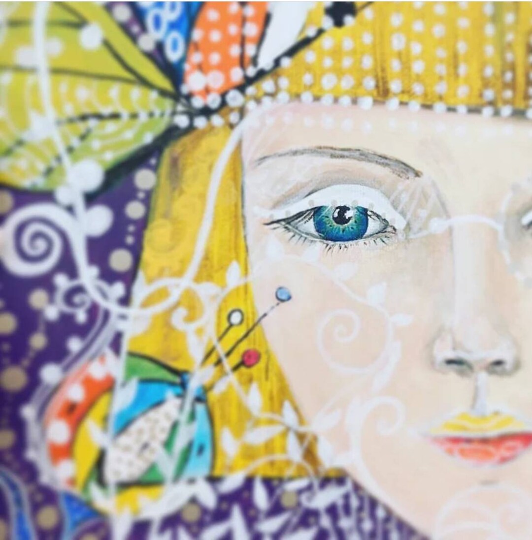 Original Unique Acrylic Painting on Canvas of a Young Woman. Decorative ...