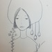 Simple Pencil Drawing on Paper of a Melancholy Girl in a Large Strange ...