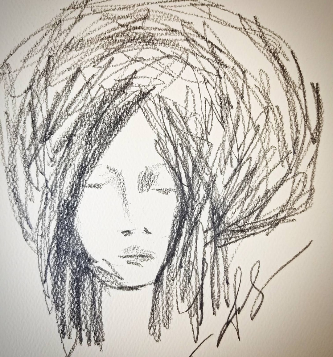 Unique Pencil Drawing on Paper of an Androgynous Man With a Large ...