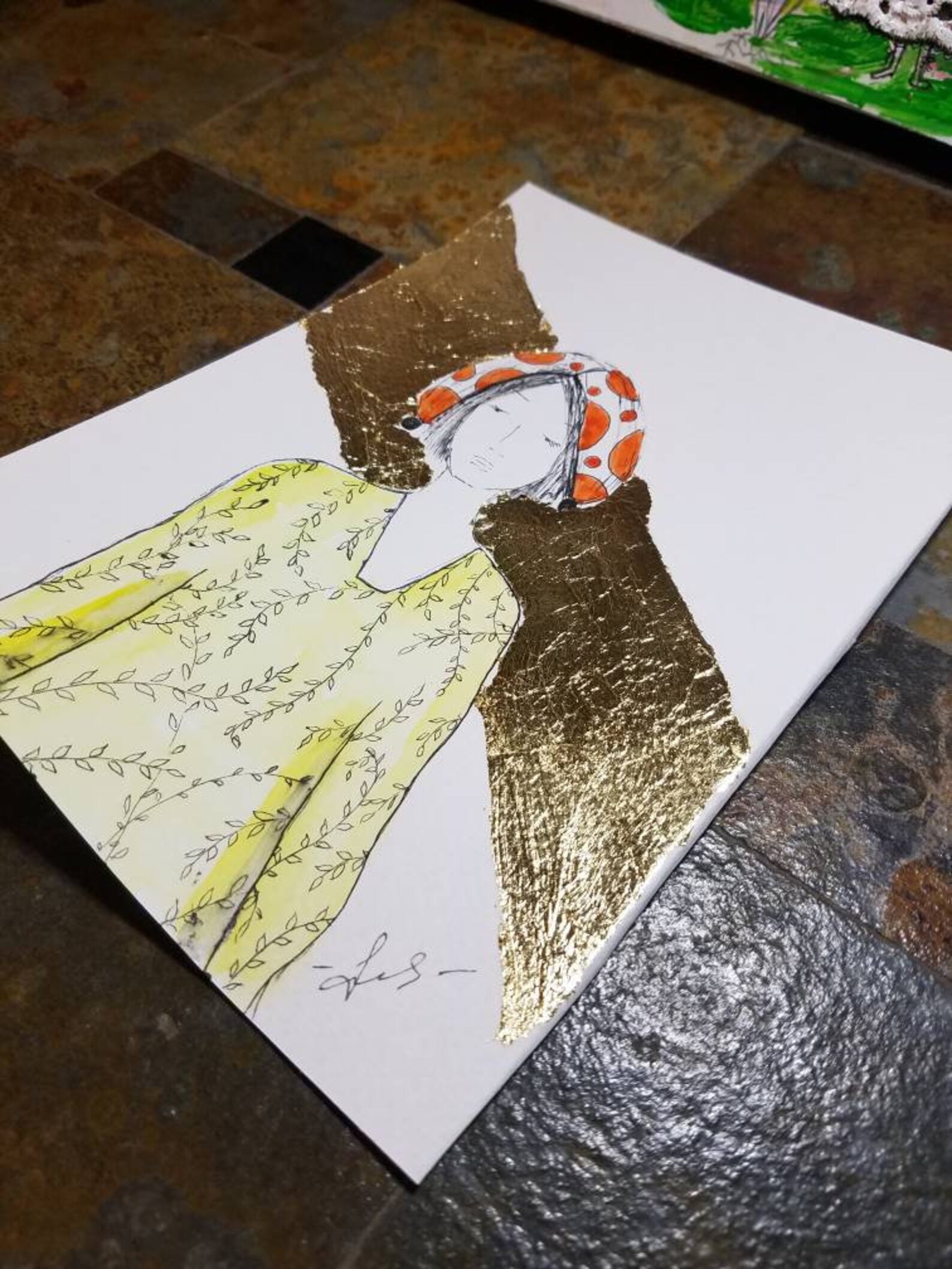 Mixed Media Drawing on Paper of a Young Woman. This Unique Art Piece is ...