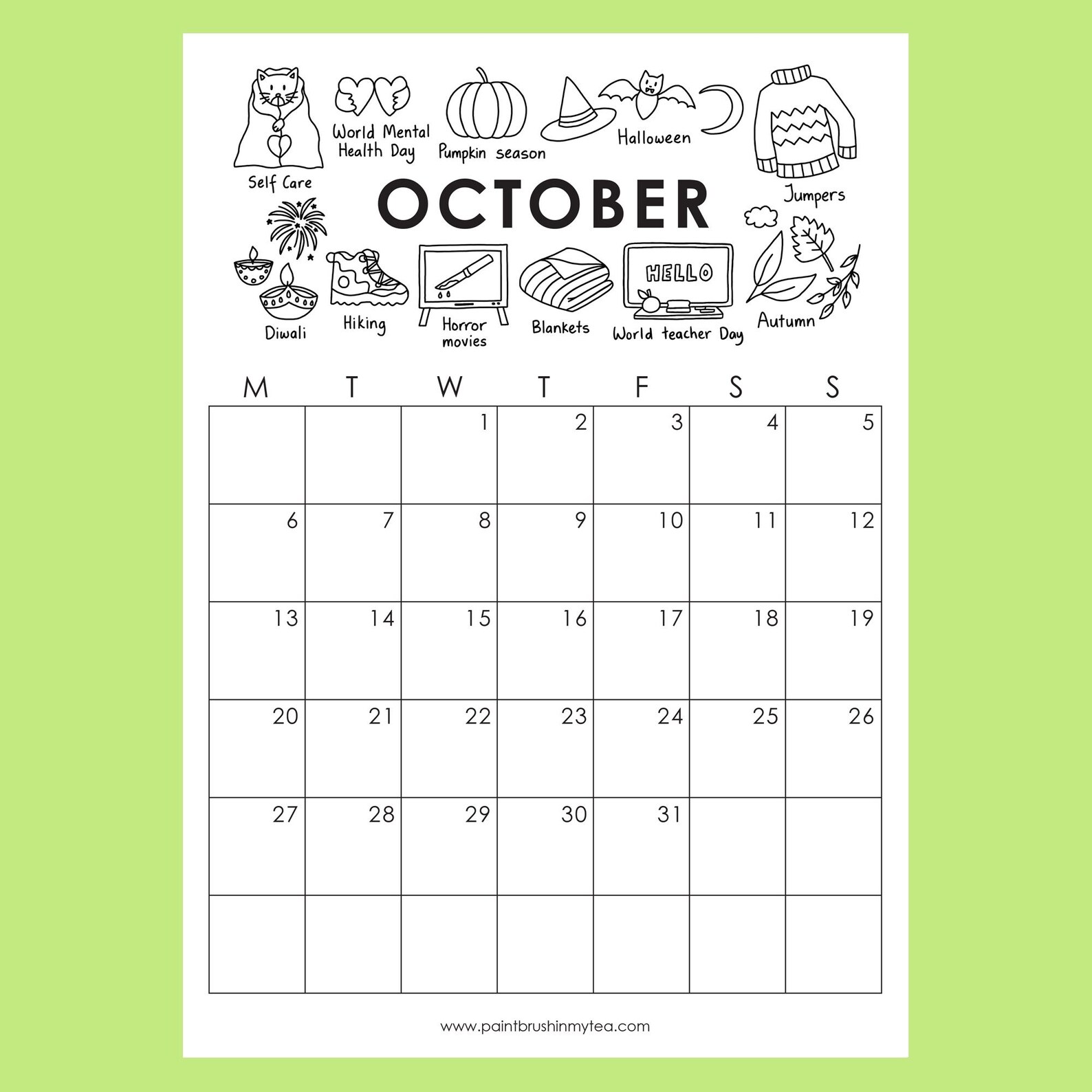 Printable Colouring Calendar - Instant Download - 2025 Calendar ...