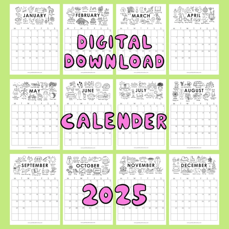 Printable Colouring Calendar - Instant Download - 2025 Calendar ...