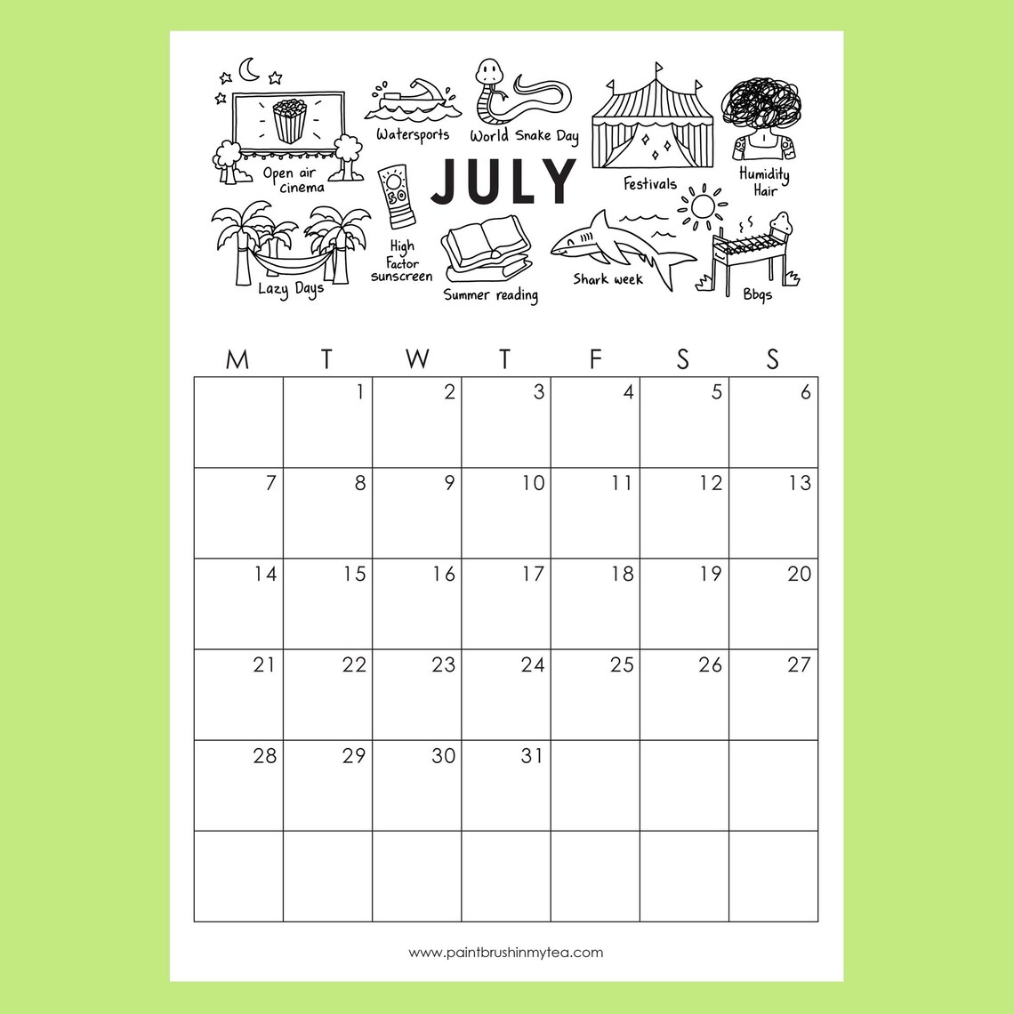 Printable Colouring Calendar - Instant Download - 2025 Calendar ...