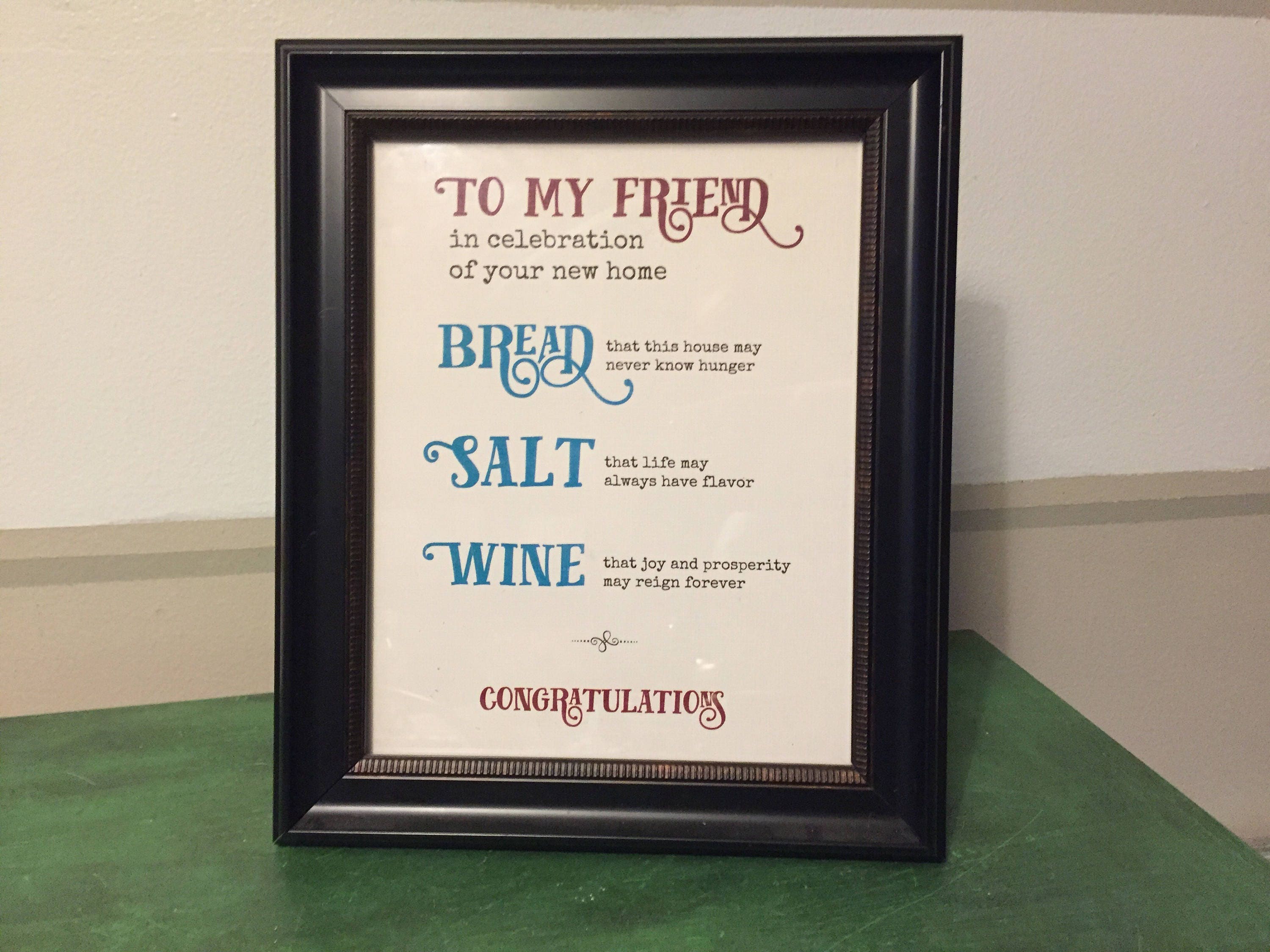 Printable Bread Wine Salt Housewarming Poem