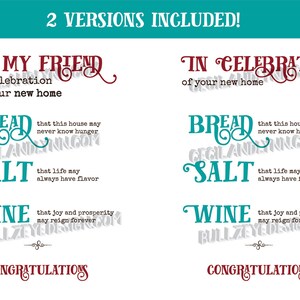 Printable New Home Blessing, Bread Salt Wine Poem, Its a Wonderful Life ...