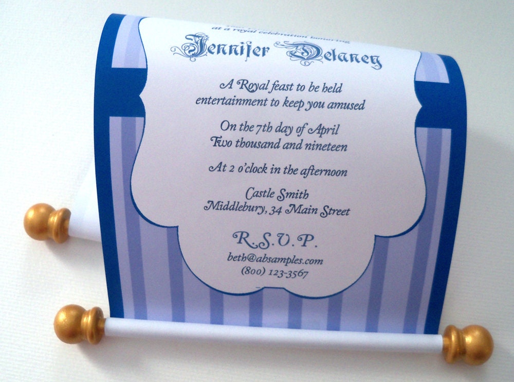Royal Prince Baby Shower Scroll Invitation Blue and Gold - Etsy