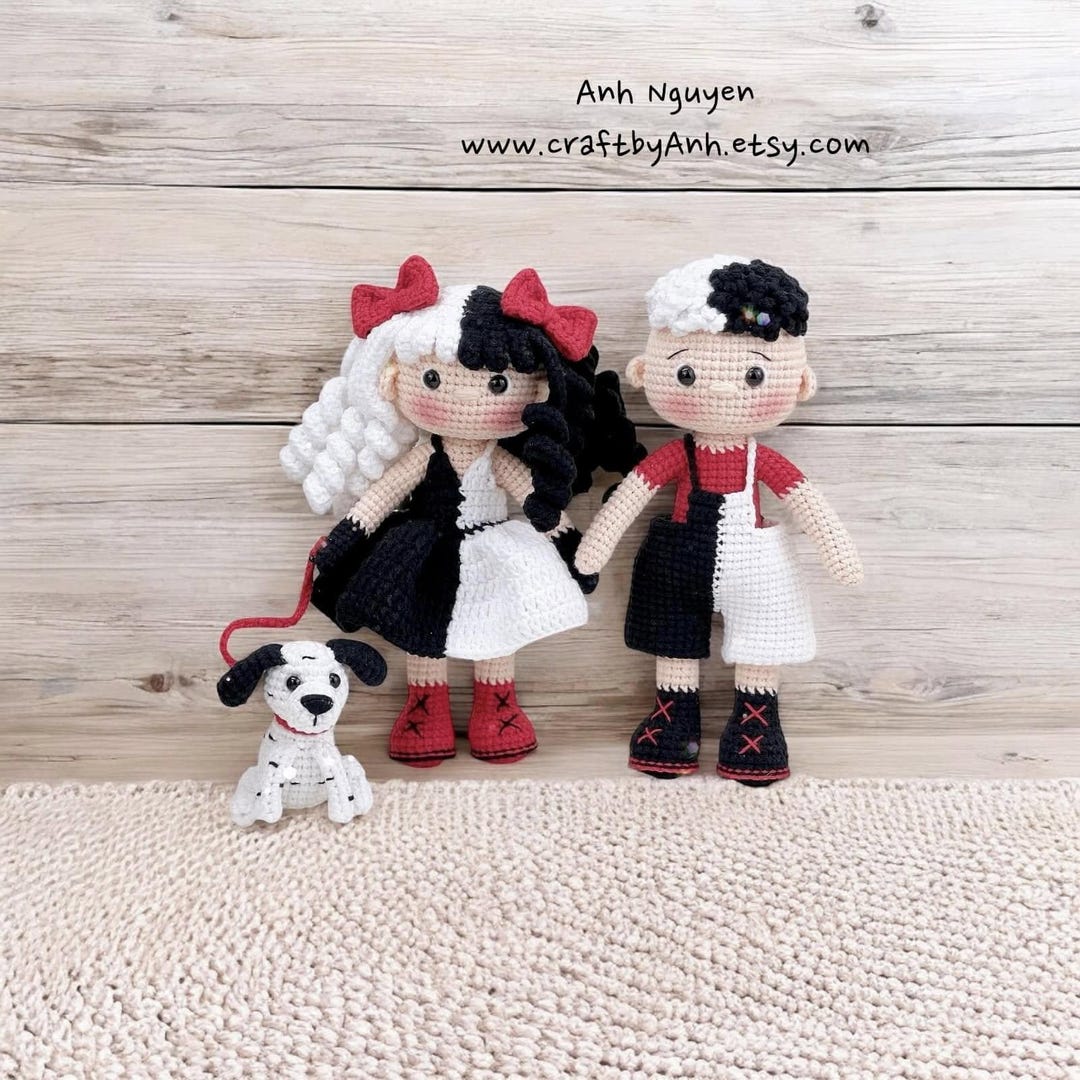 CROCHET PATTERN - Boy and Girl Dolls Cruella Inspired, Amigurumi Doll ...