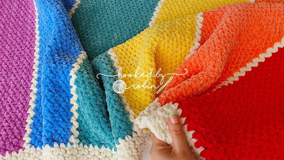 Crochet Chenille Colour Block Blanket * PDF Pattern * - USA Stitch ...