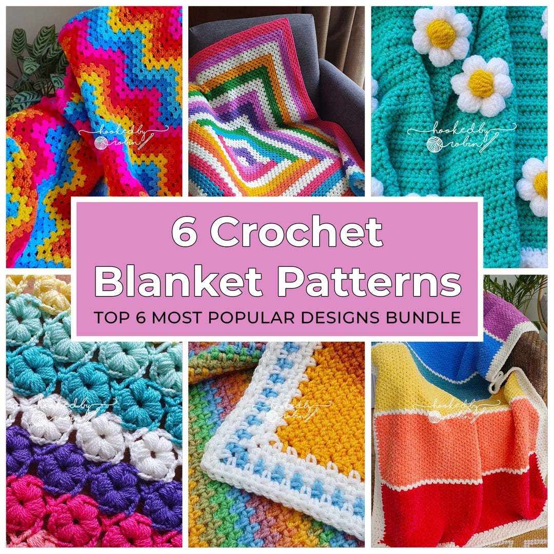 6 Crochet Blankets PDF Patterns in a Bundle, Hooked by Robin Best ...
