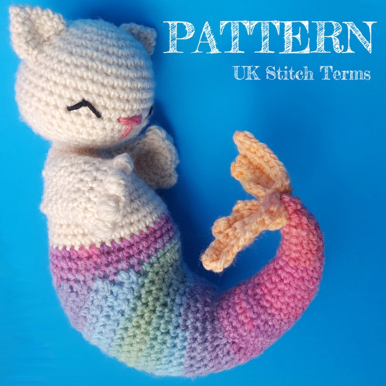 Amigurumi Crochet Purrmaid Mermaid Cat Pattern UK stitch terms | Etsy