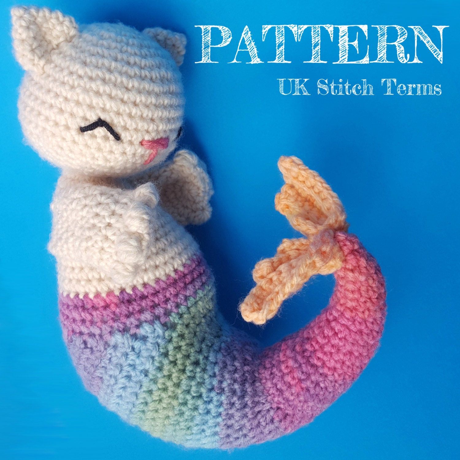 Amigurumi Crochet Purrmaid Mermaid Cat Pattern UK stitch terms | Etsy